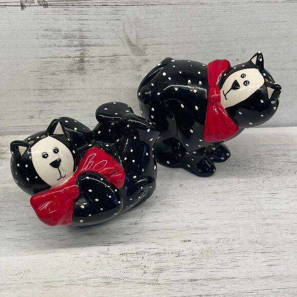 Kitchen | Roly Poly Black Speckled Cats Shaped Salt Pepper Ceramic ...